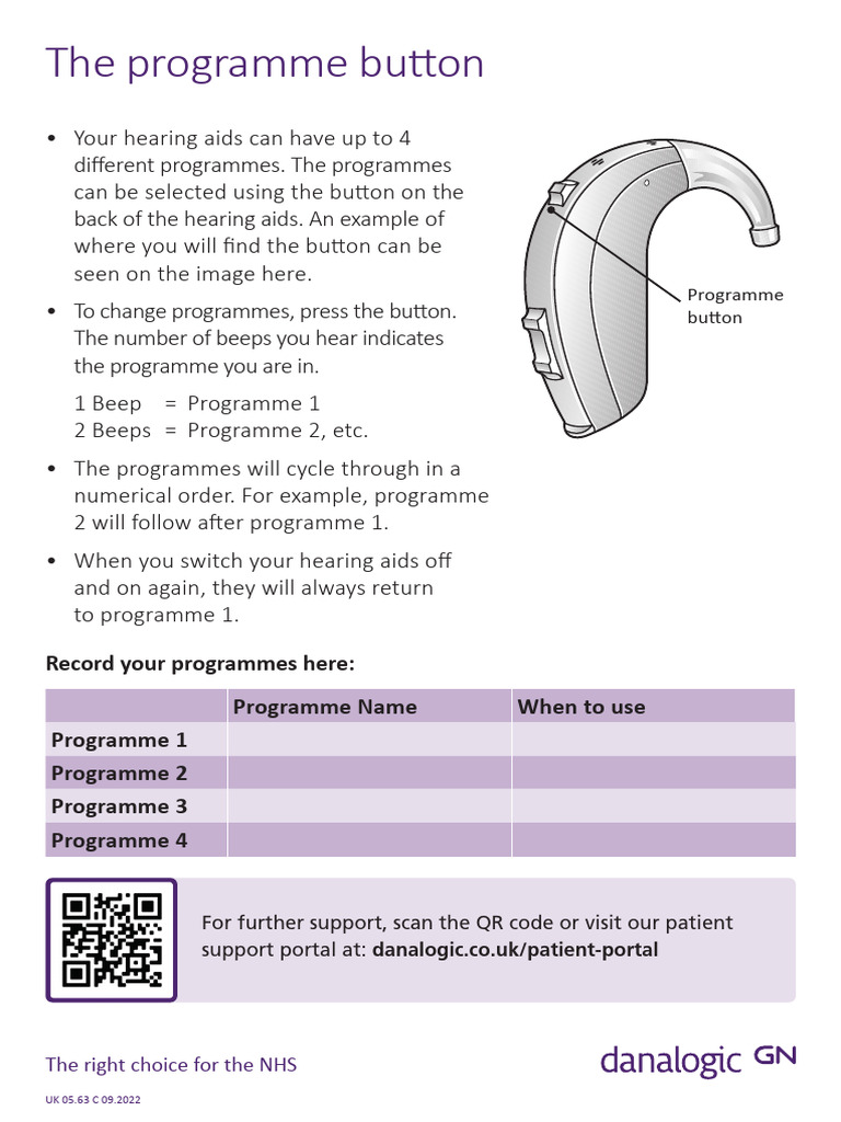 Patient Sheet How To Use The Programme Button On Your Hearing Aids | PDF