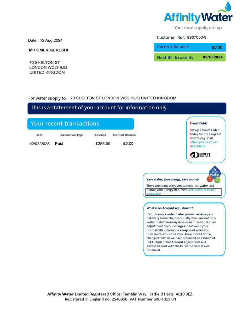 Water Bill Uk | PDF