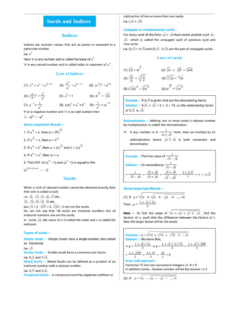 Surds and Indices | PDF