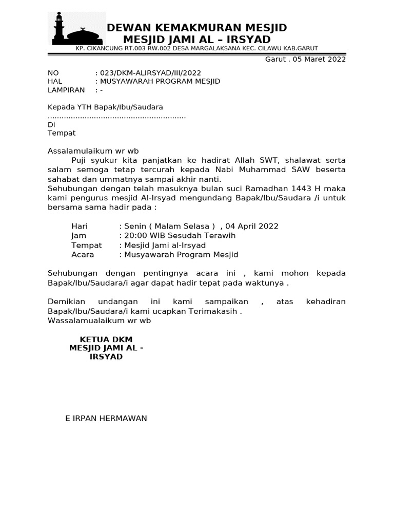 Surat DKM Mejid Jami Al Irsyad | PDF