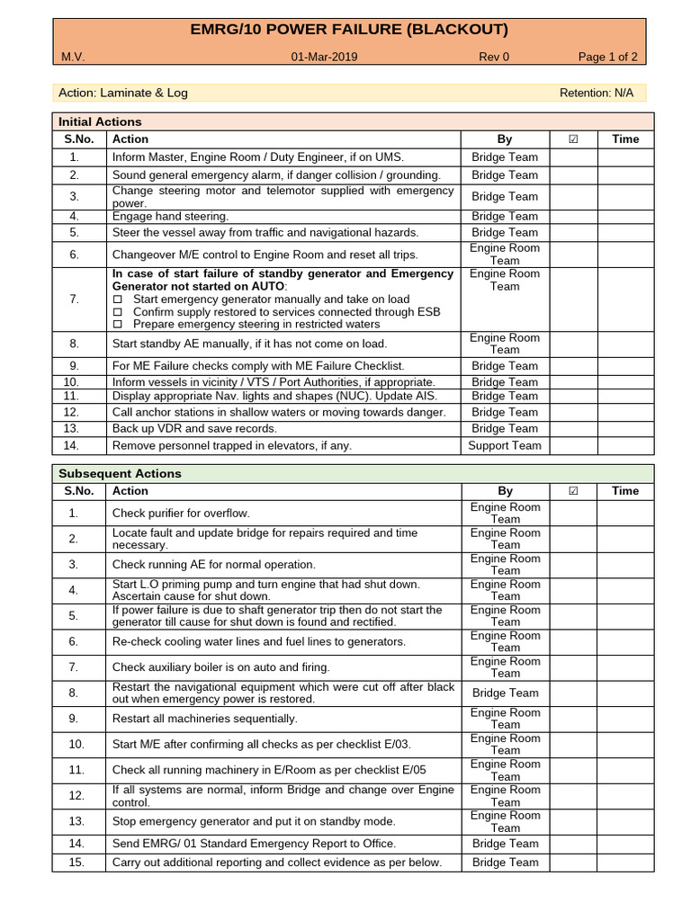 Ship Blackout Recovery Procedure | PDF | Shipping | Ships