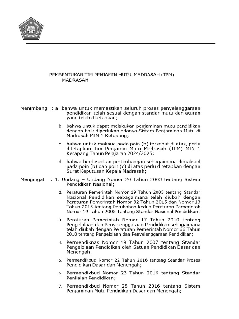 SK Pembentukan TPM Madrasah 2025 | PDF