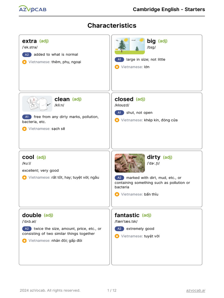 Cambridge English Starters Vocabulary Guide | PDF