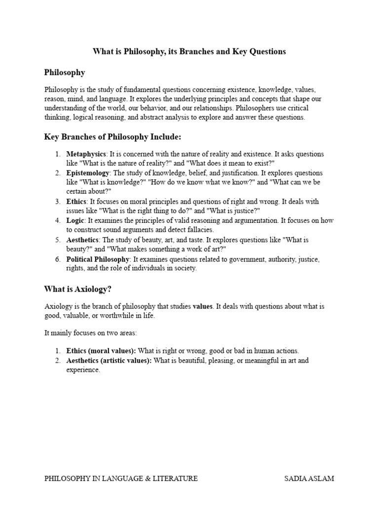 1 What Is Philosophy, Its Branches and Key Questions | PDF | Knowledge ...