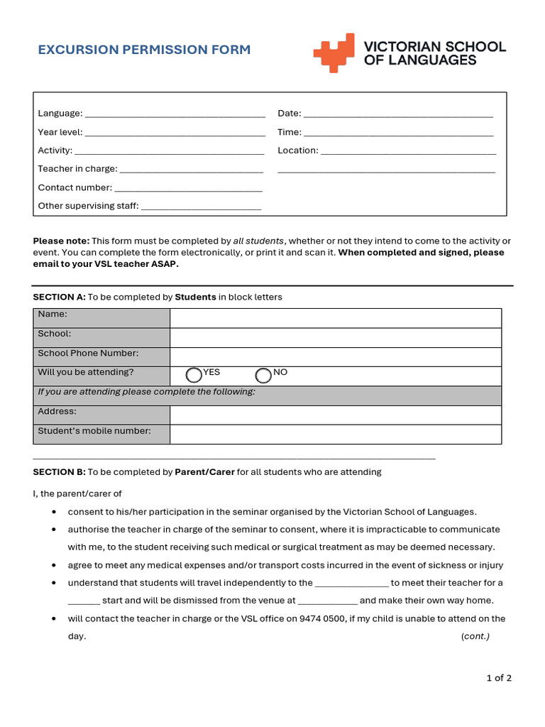 Excursion Permission Form Template | PDF | Medical Specialties
