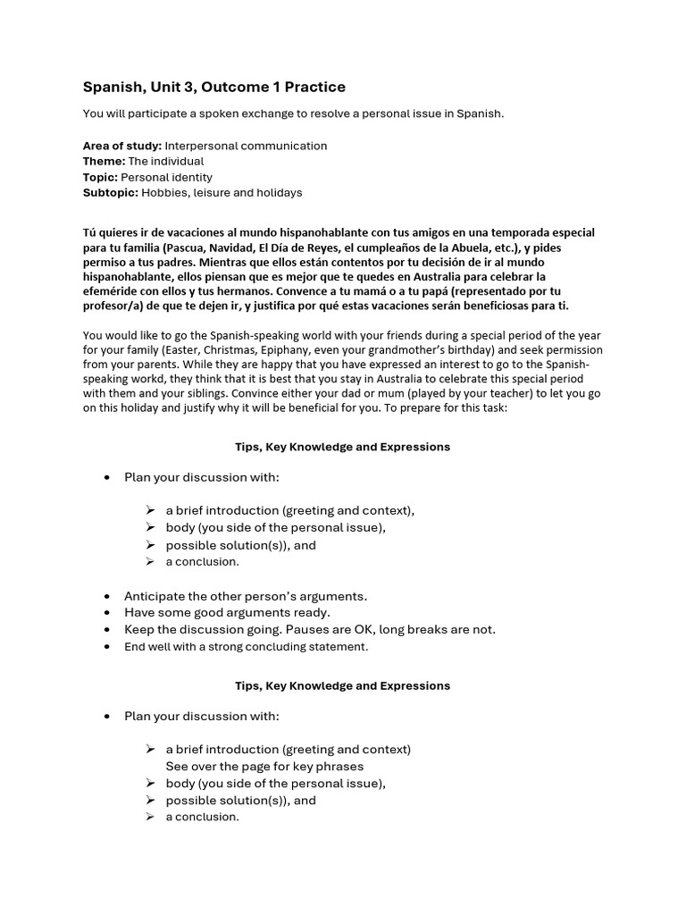 Spanish Unit 3: Personal Identity Practice | PDF | Linguistics | Human ...