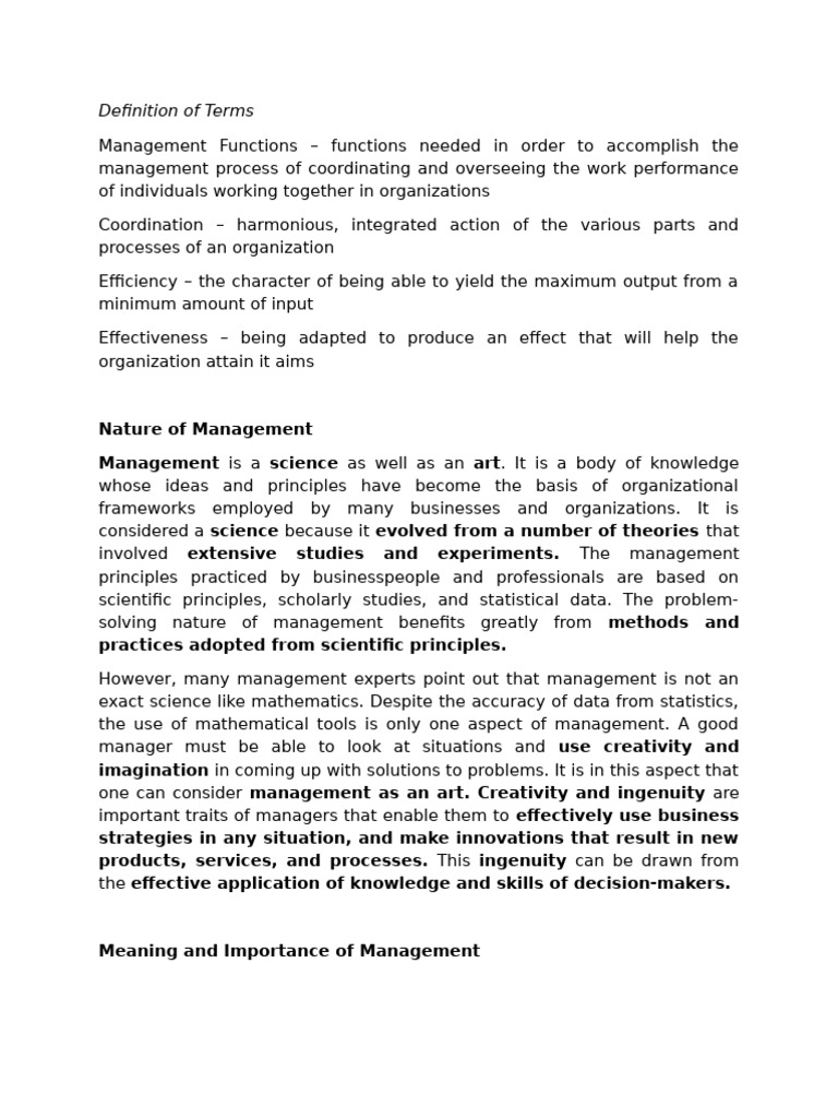 Lesson 1 - Definition and Functions of Management | PDF | Creativity | Goal