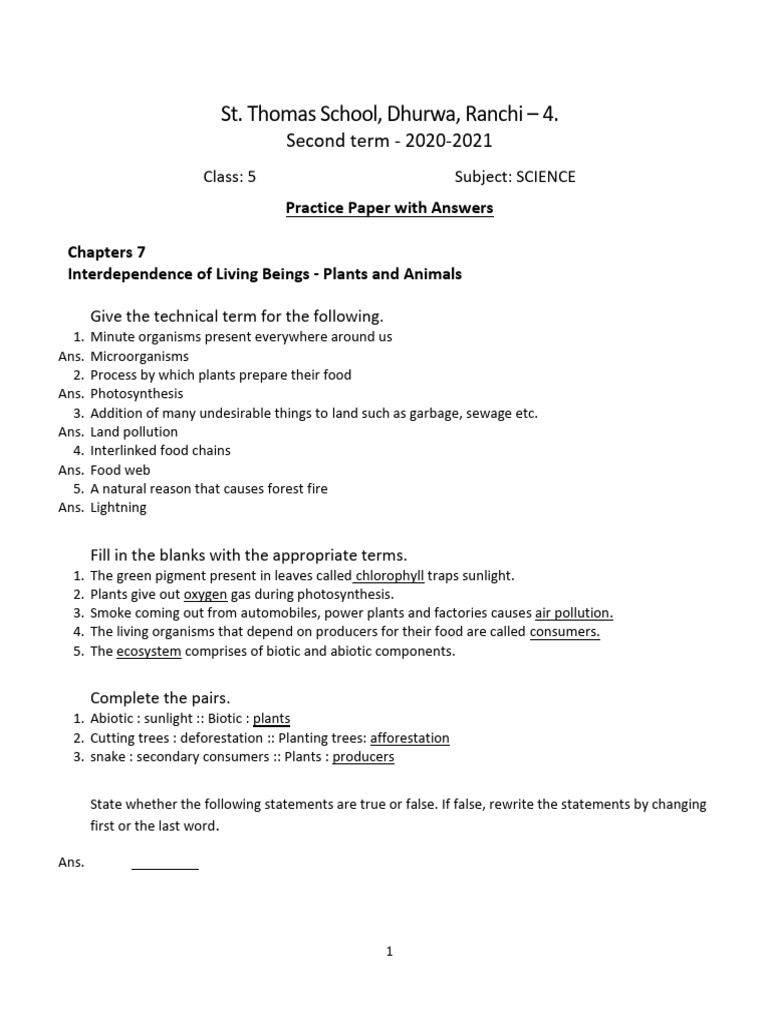 PP STD 5 CH 7 Interdependence of Living Beings | PDF | Predation | Plants