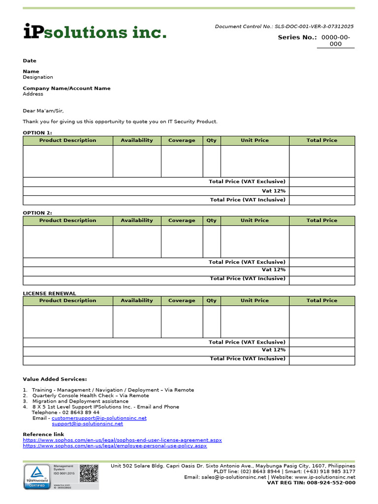 [Template] Sls Doc 001 Ver 3 07312025 Proposal | PDF