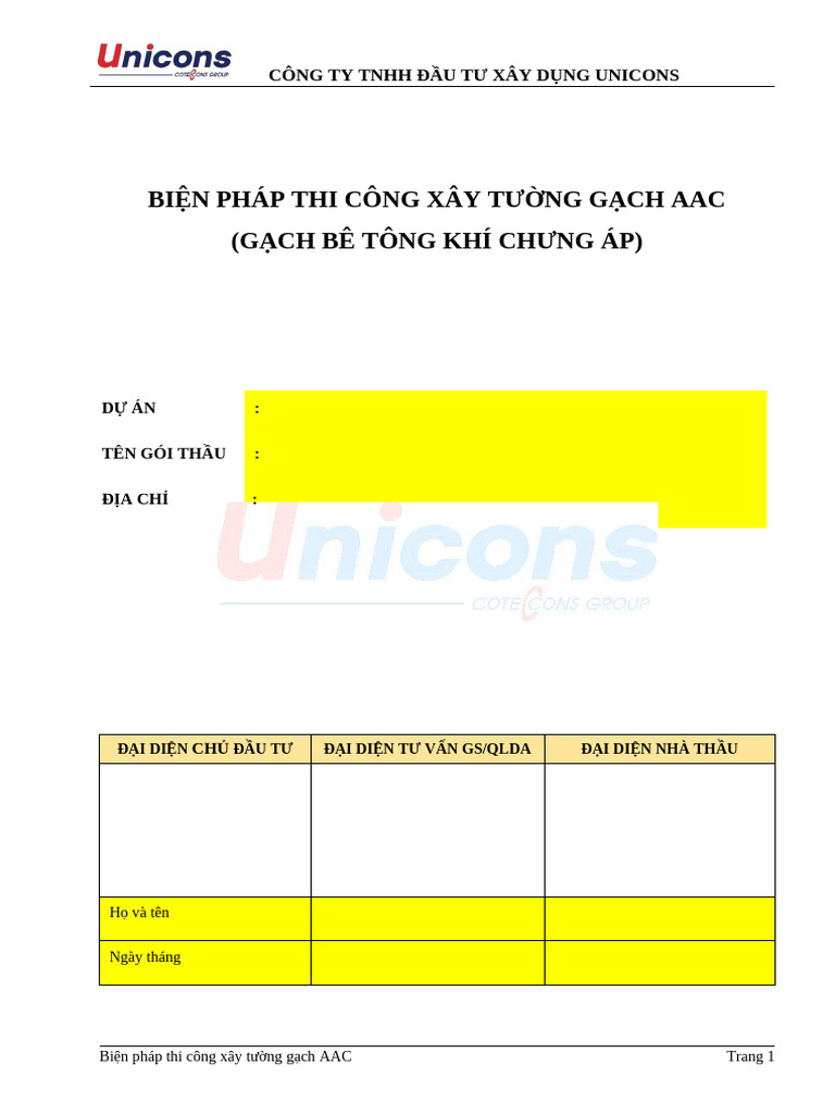 BP Thi Cong Xay Tuong Gach AAC | PDF