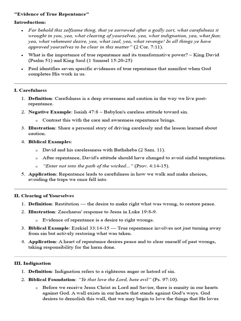 Evidence of True Repentance | PDF | David | Sin