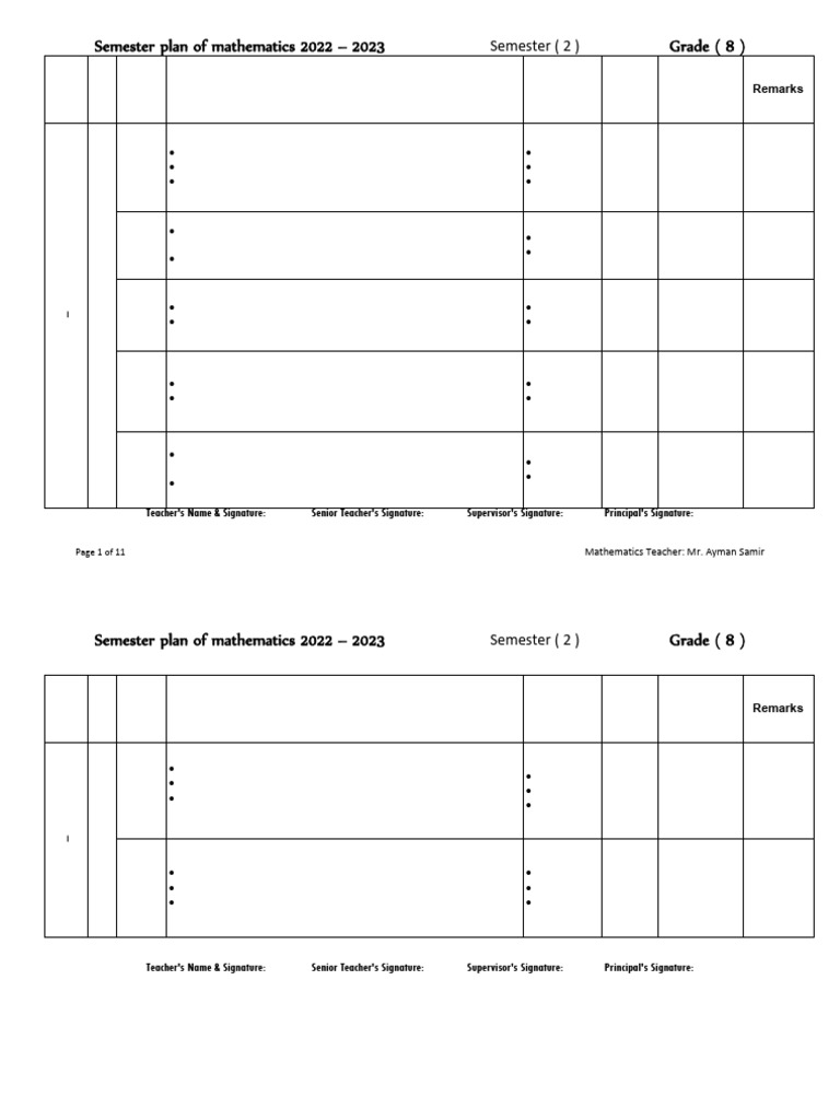 Grade 8 Mathematics Semester Plan | PDF | Area | Shape