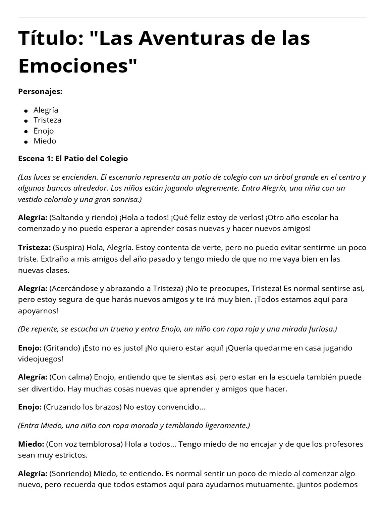 Aventuras de Emociones en la Escuela | PDF