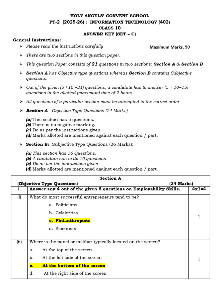 Class 10 IT Answer Key (Set C) | PDF | Communication | Computing