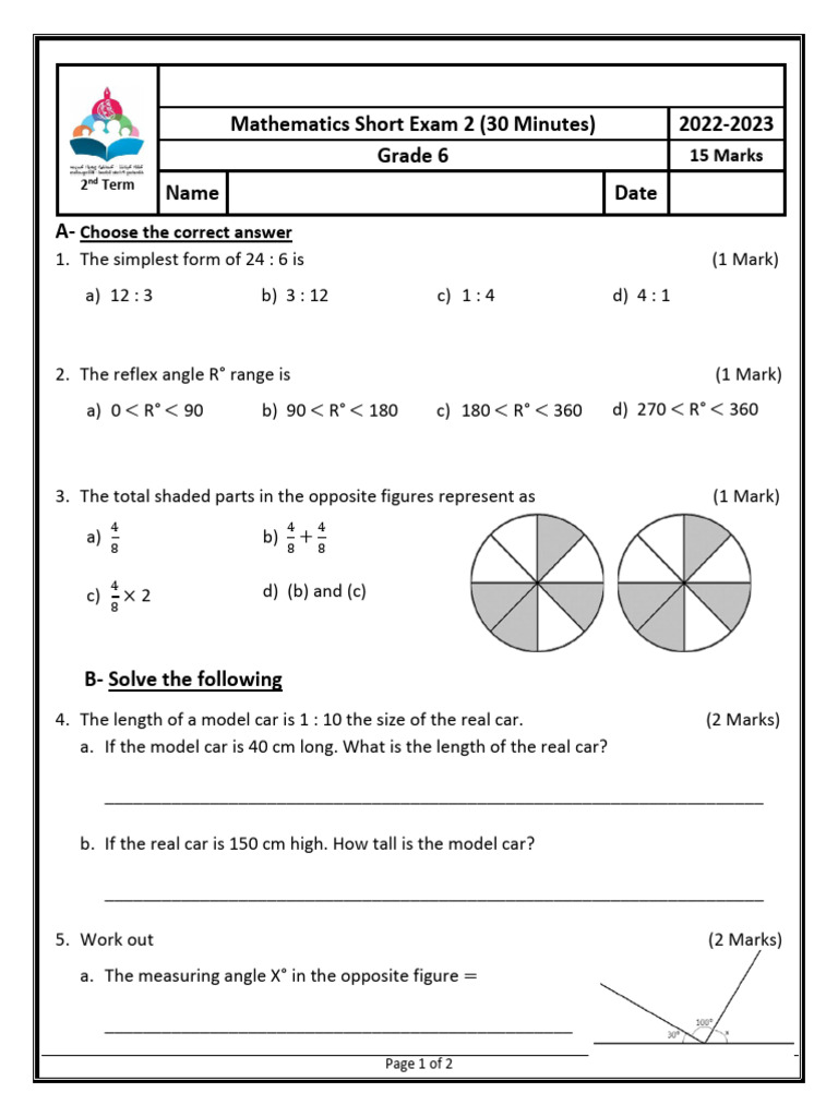 Math 2nd Term Short Exam-2 Grade-6 | PDF | Qualifications | Student ...