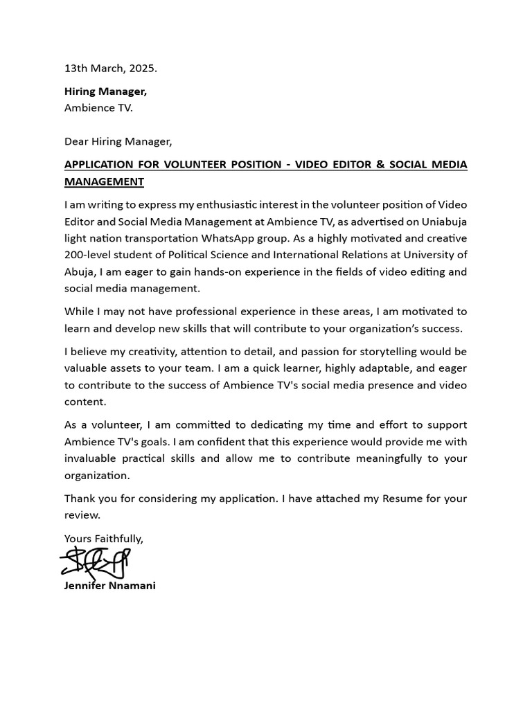 Cover Letter Jennifer | PDF