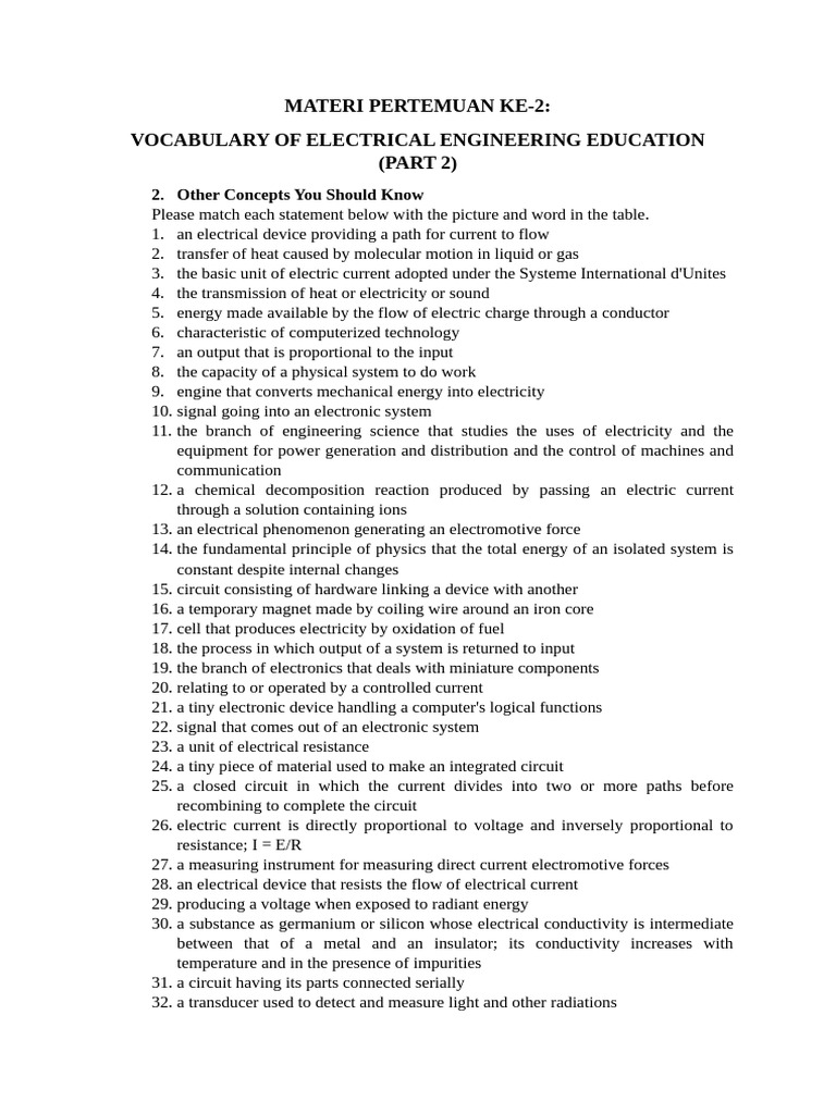 Electrical Engineering Vocabulary Guide | PDF | Electric Current ...