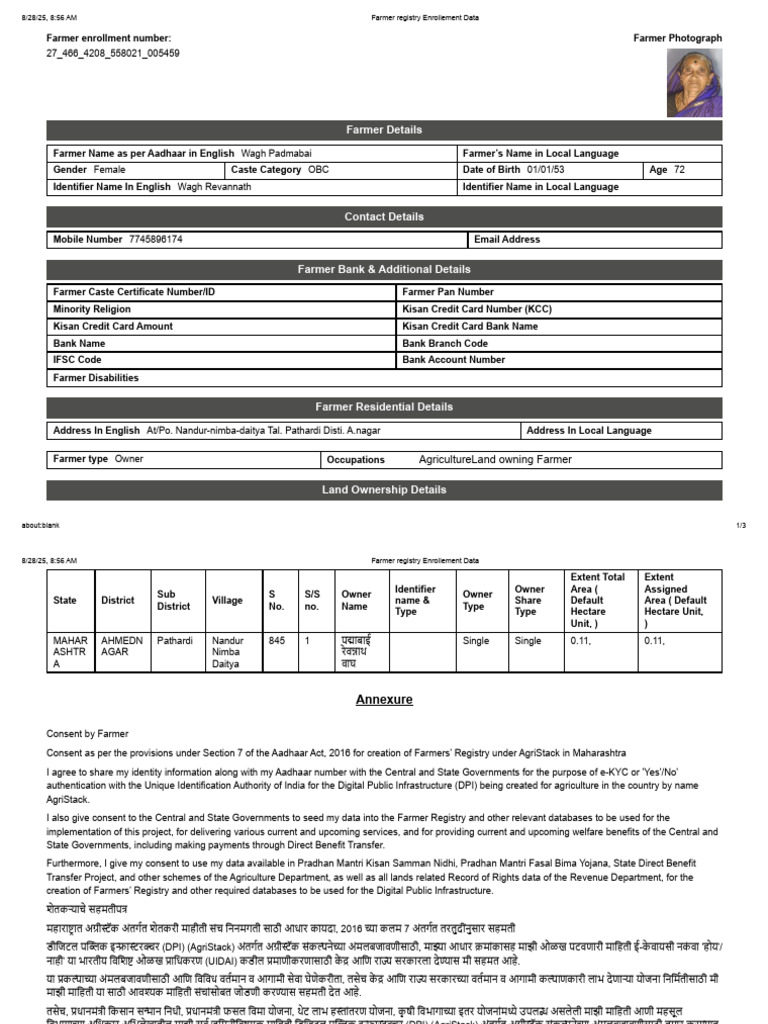 Farmer Registry Enrollement Data | PDF