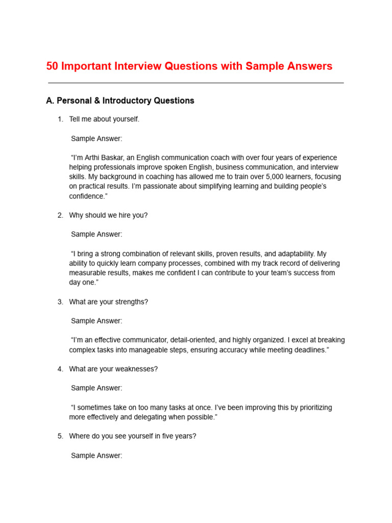 Essential Interview Questions & Answers | PDF | Goal
