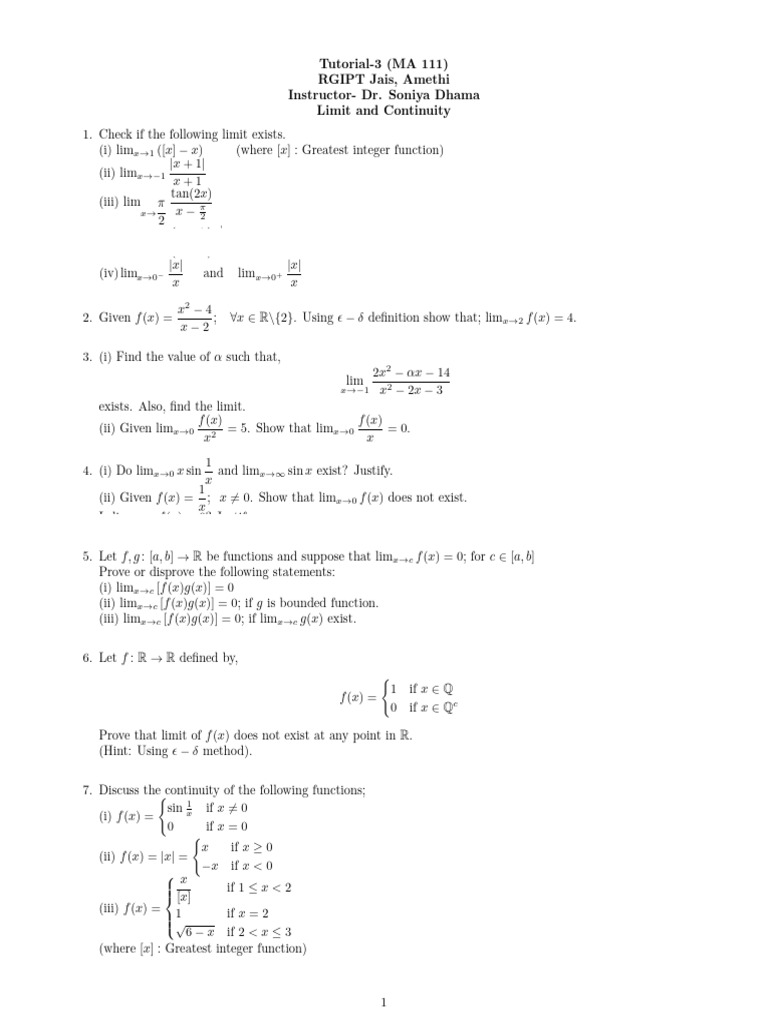 Limits and Continuity Tutorial Guide | PDF | Mathematics | Mathematical ...