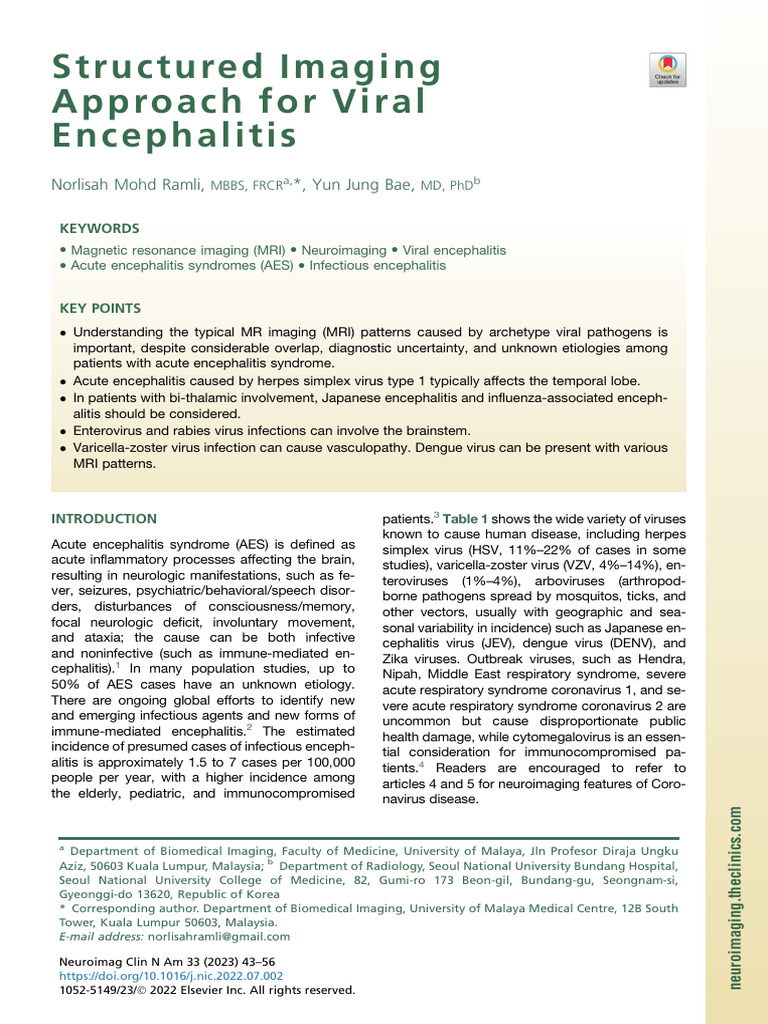 Structured Imaging Approach For Viral Encephalitis Ramil Et Al | PDF | Virus | Infection