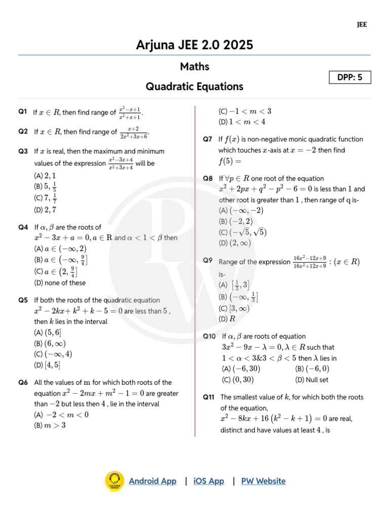 Quadratic Equations DPP 05 (Extra DPP) | PDF