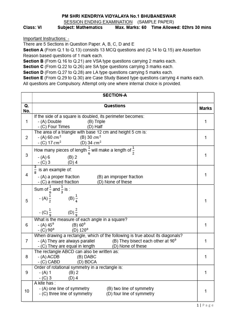 Maths Qps Final Draft 2025-26 | PDF | Rectangle | Area