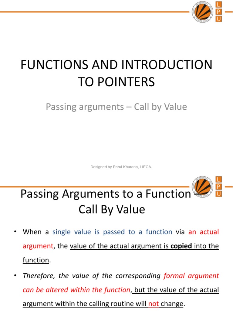 Functions And Introduction To Pointers Passing Arguments Call By Value Pdf Parameter 7823