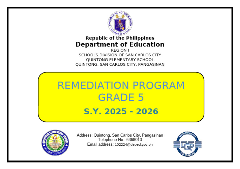 Grade 5 Remediation Program 2025-2026 | PDF