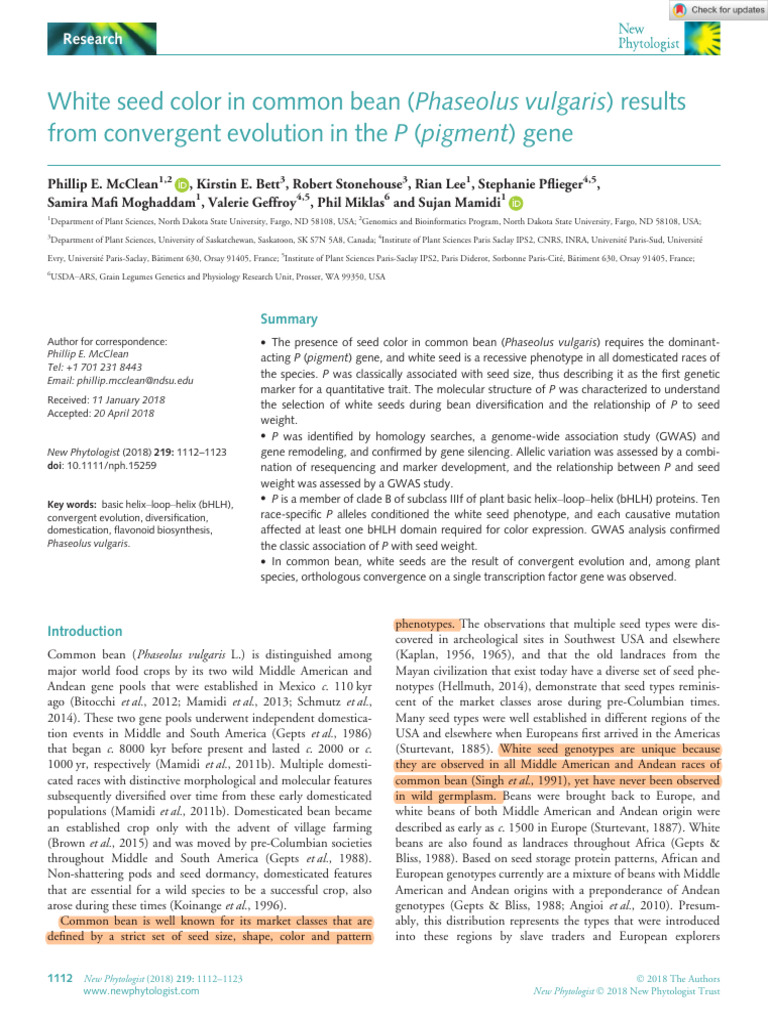 White Seed Color in Common Bean Genetics | PDF | Gene | Single ...