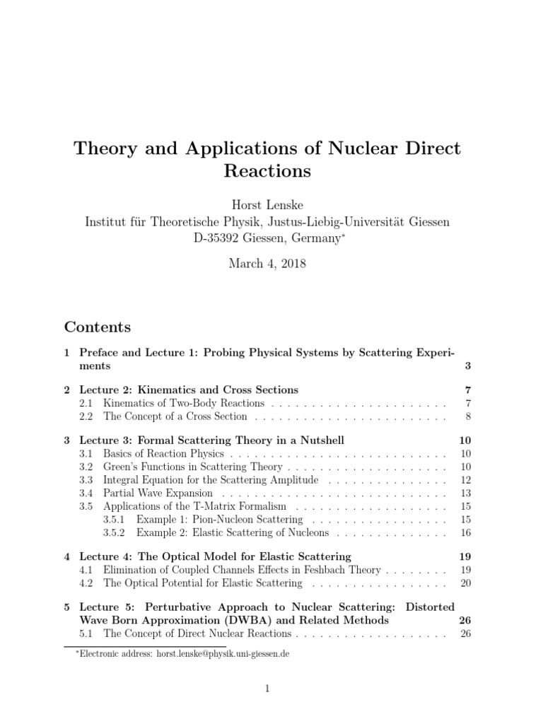 Lectures Lenske | PDF | Nuclear Physics | Cross Section (Physics)