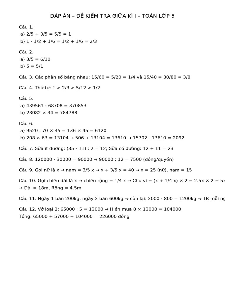 Dap An Toan 5 Fixed Font | PDF