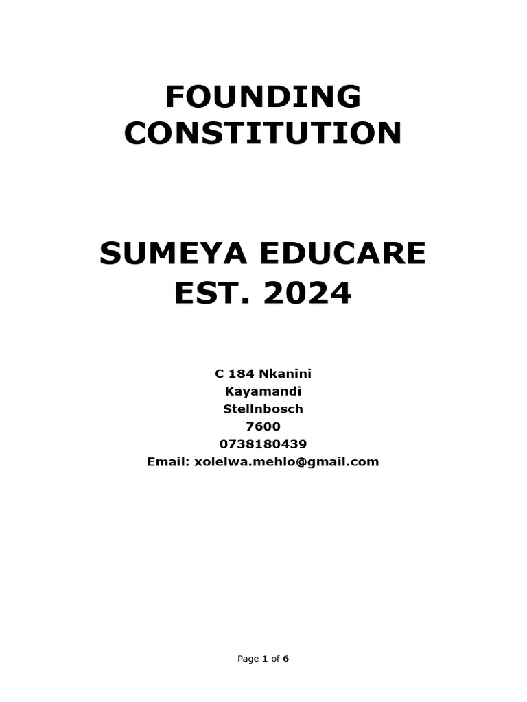 Sumeya Educare Constitution Overview | PDF | Taxes