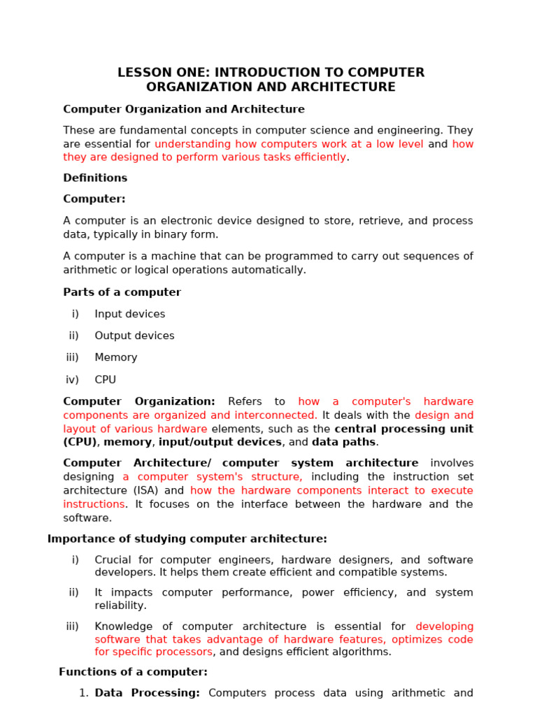 CHAPTER 1 - Introduction To Computer Organization and Architecture ...