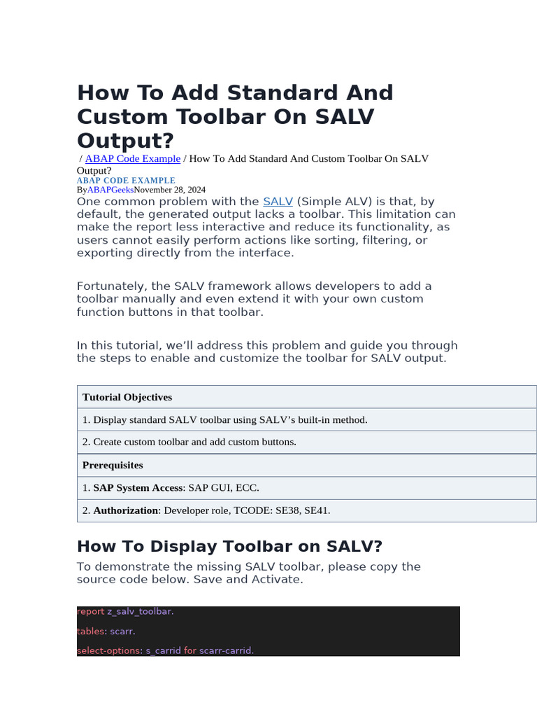Adding Toolbars to SALV Output | PDF | Programming Paradigms | Computer ...