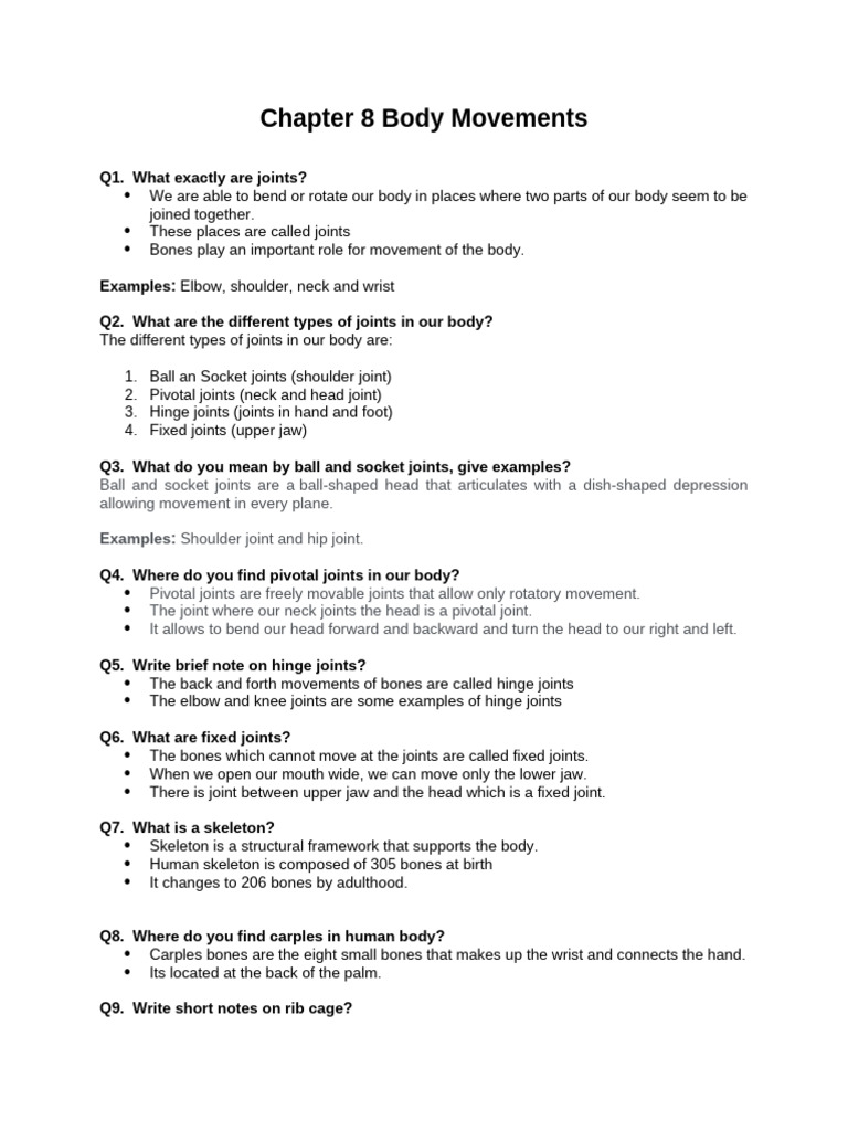 Chapter 8 Body Movements | PDF | Joint | Skeleton