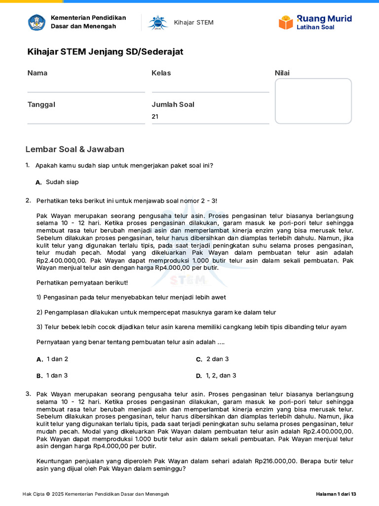 Kihajar STEM Jenjang SD - Sederajat - Ruang Murid | PDF