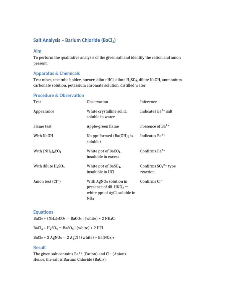 Barium Chloride Salt Analysis Guide | PDF
