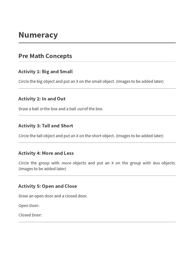Pre Math Concepts | PDF