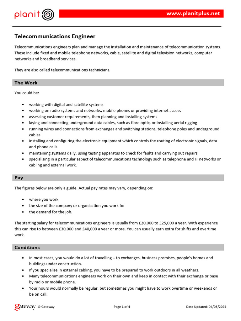 Telecommunications Engineer Career Guide | PDF | Telecommunications ...
