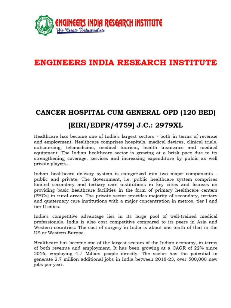 Detailed Project Report On CANCER HOSPITAL CUM GENERAL OPD (120 BED ...