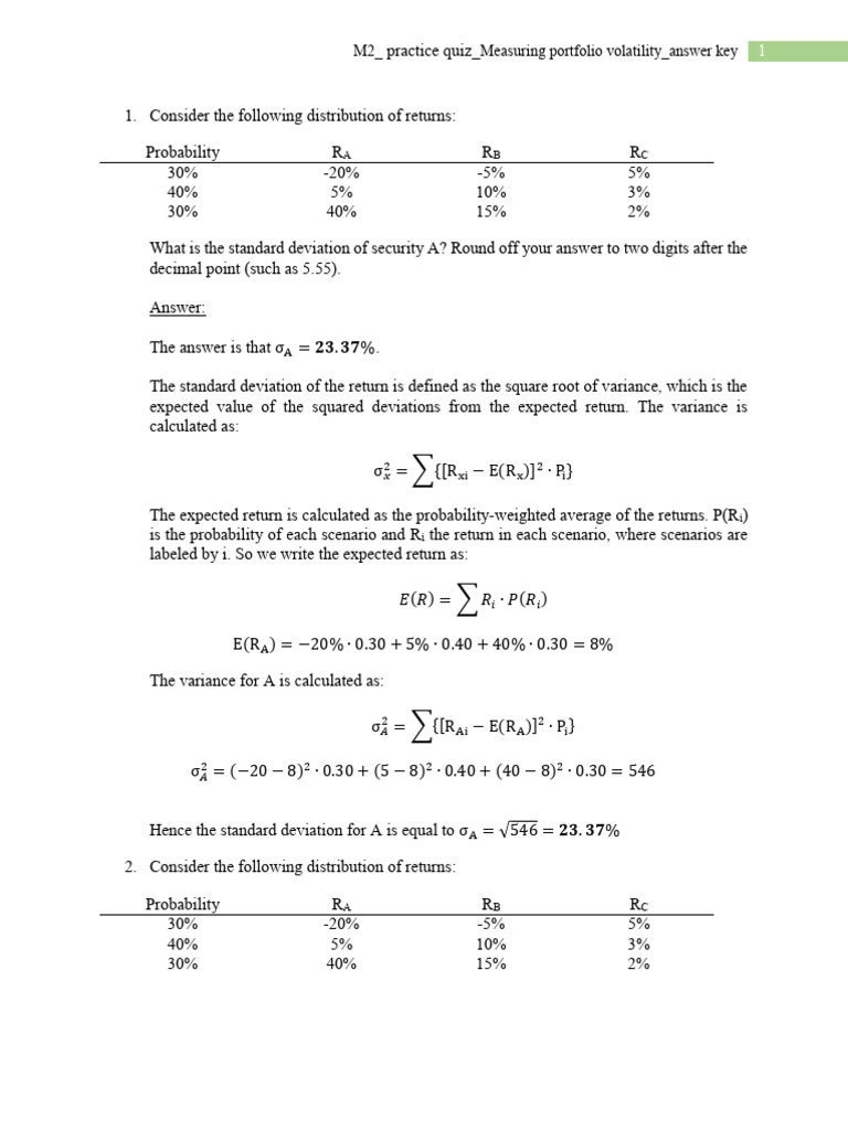 Portfolio Volatility and Return Calculations | PDF | Standard Deviation ...