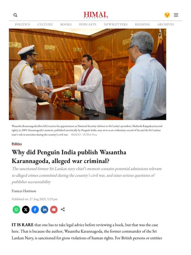 Why Did Penguin India Publish Admiral Karannagoda, Alleged War Criminal ...
