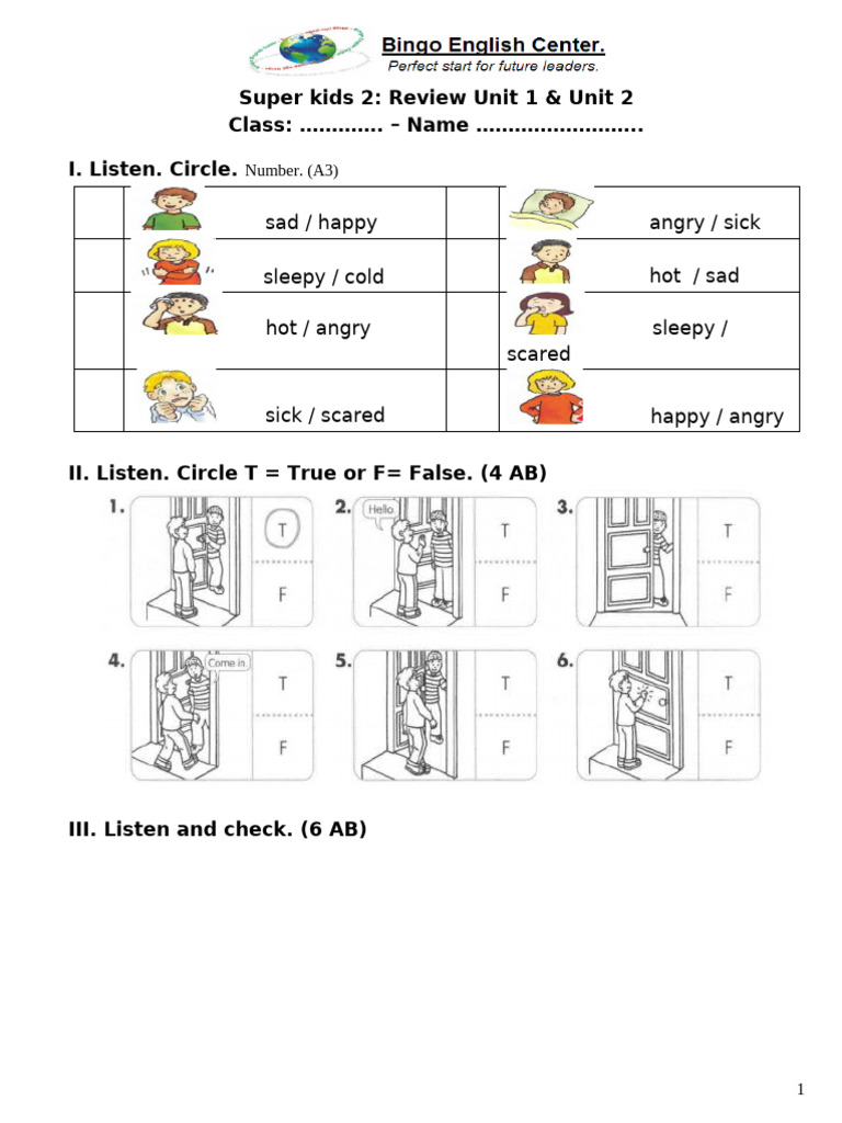 Super Kids 2 Review U1, 2 | PDF