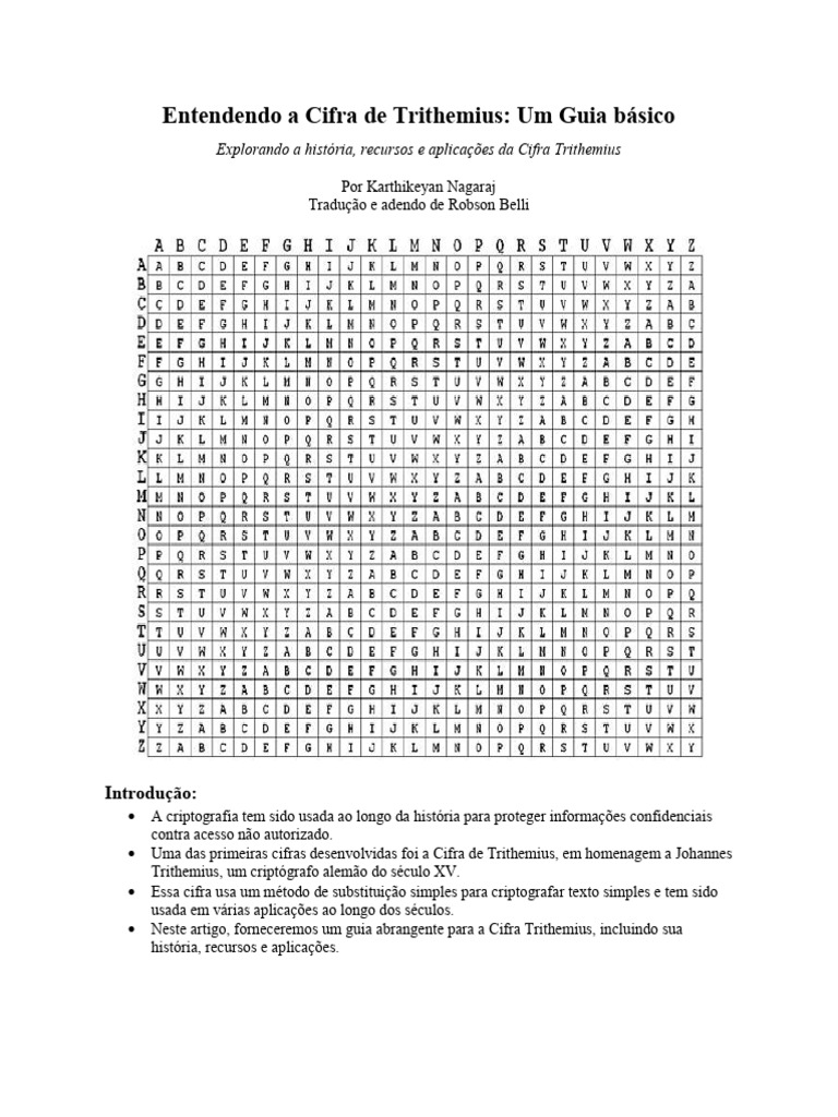 Entendendo a Cifra de Trithemius | PDF | Criptografia | Comunicação segura
