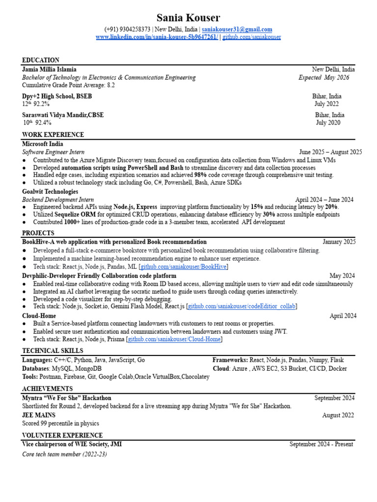 Sania Kouser Resume | PDF | Microsoft Azure | Computing