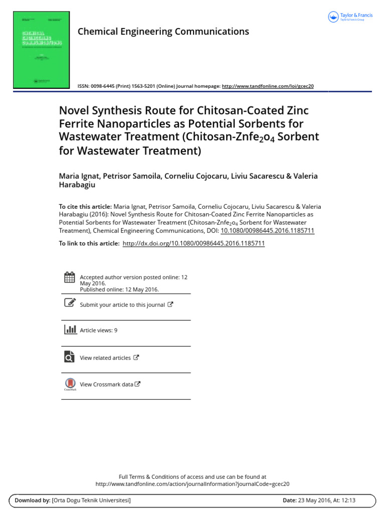 Chitosan-Zinc Ferrite Nanoparticles for Wastewater | PDF | Adsorption ...