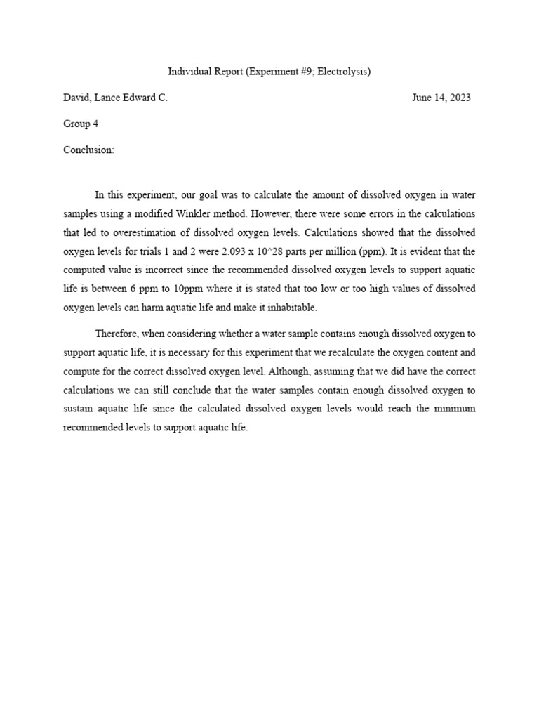 David Individual Report 9 | PDF