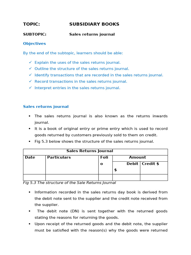 Sales Returns Journal Overview | PDF | Debits And Credits | Business