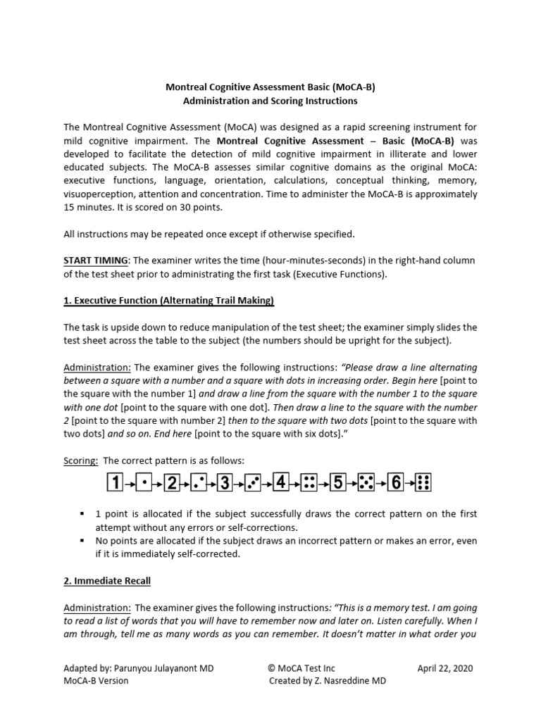 MoCA-B Administration Instructions | PDF | Cognition | Cognitive Science